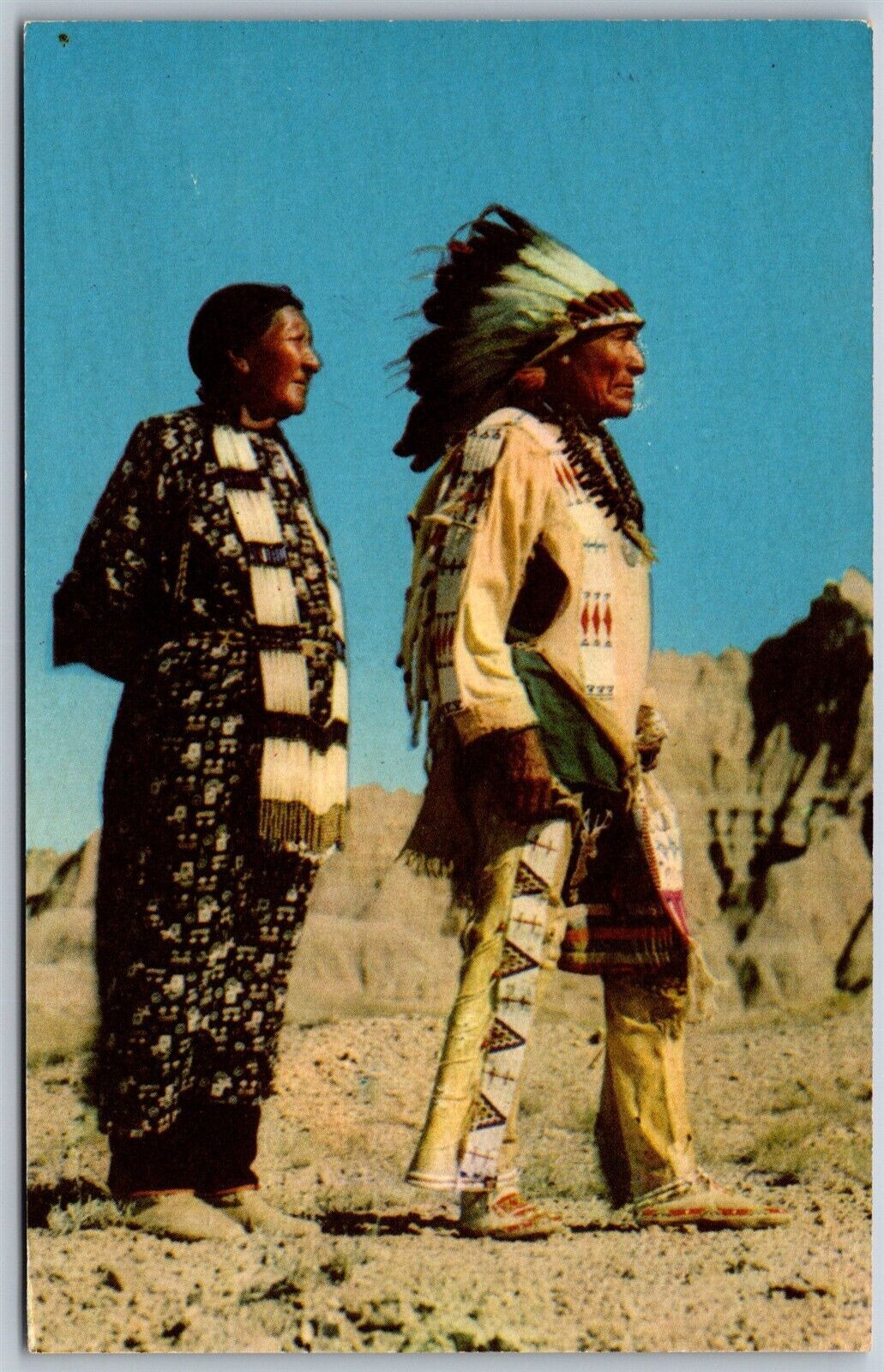 Vtg Native American Sioux Indian Chief Squaw Dakota 1950s Postcard ...