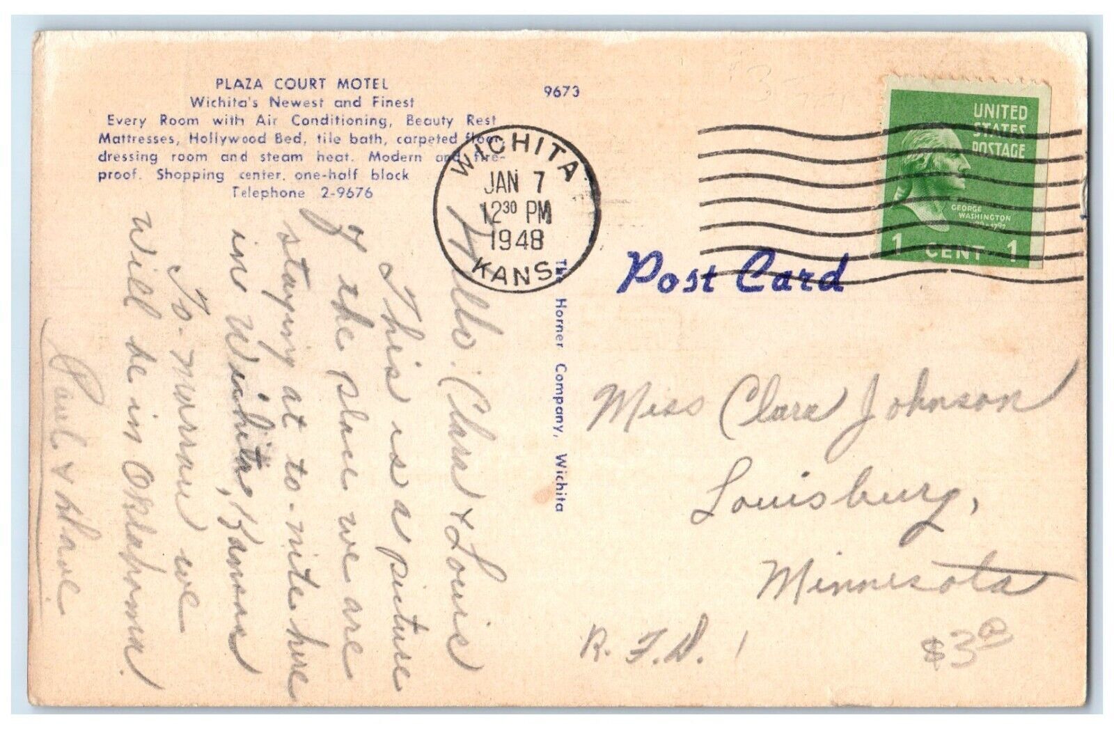 1948 Downtown South Broadway Plaza Court Motel Wichita Kansas Vintage ...