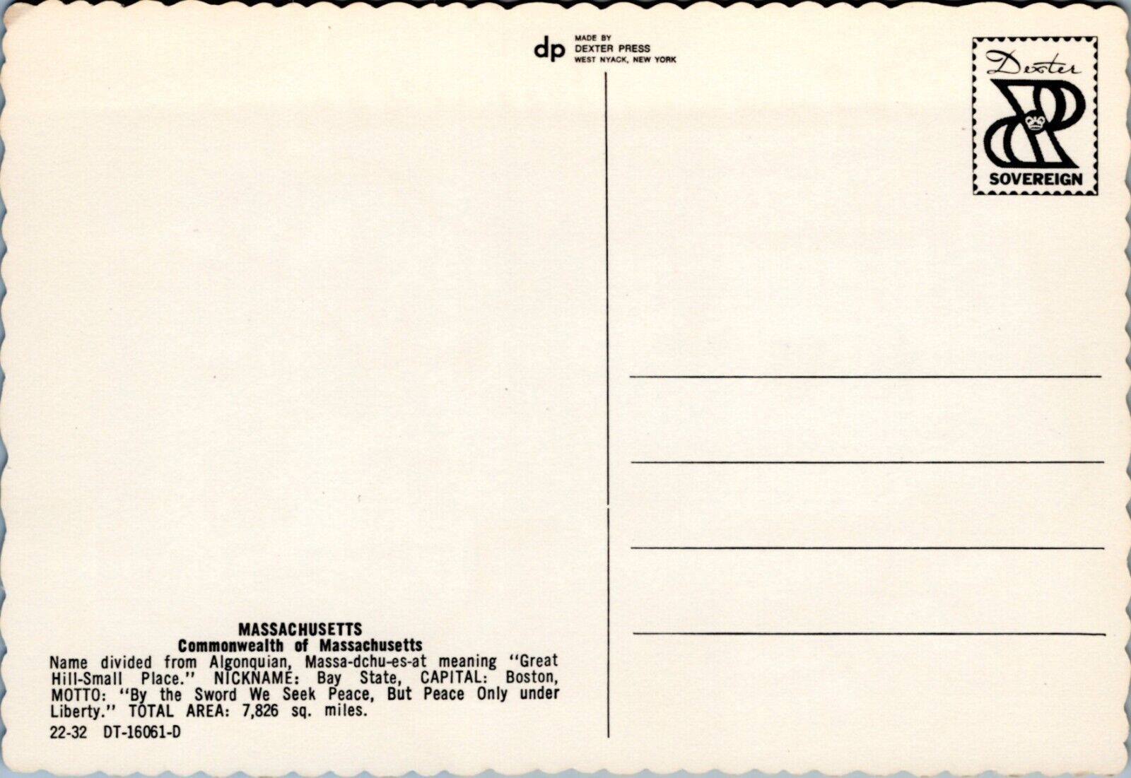 Postcard Map Massachusetts - The Bay State - map of highways and cities ...
