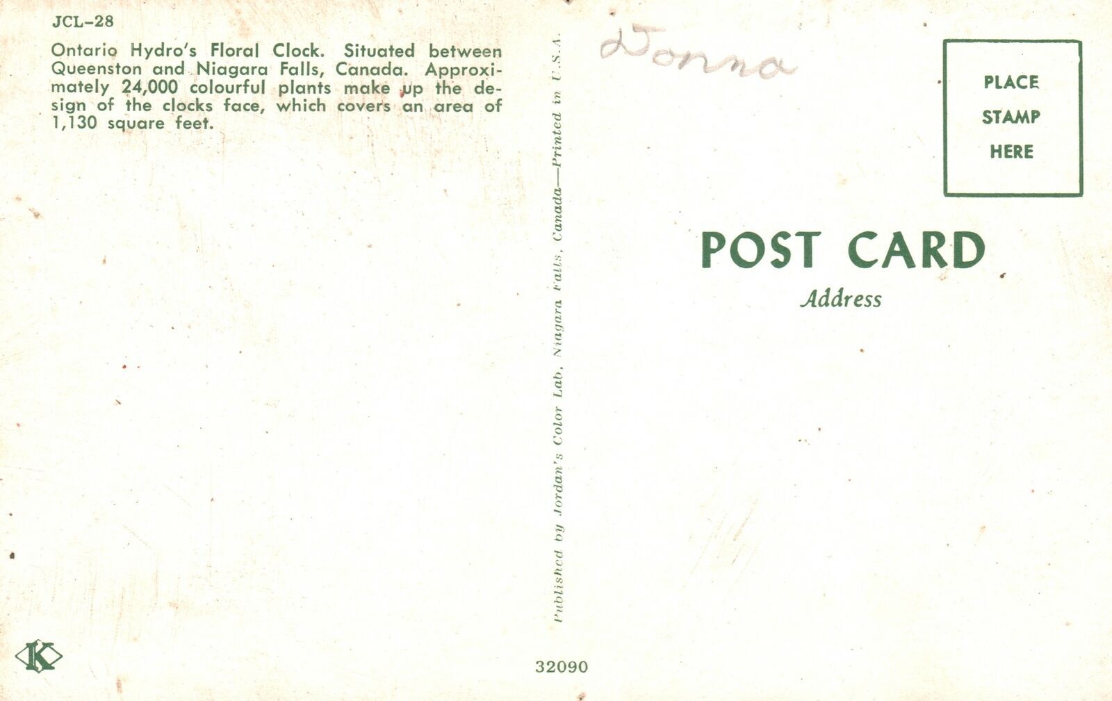 Vintage Postcard Ontario Hydro's Floral Clock Bet. Queenston & Niagara ...