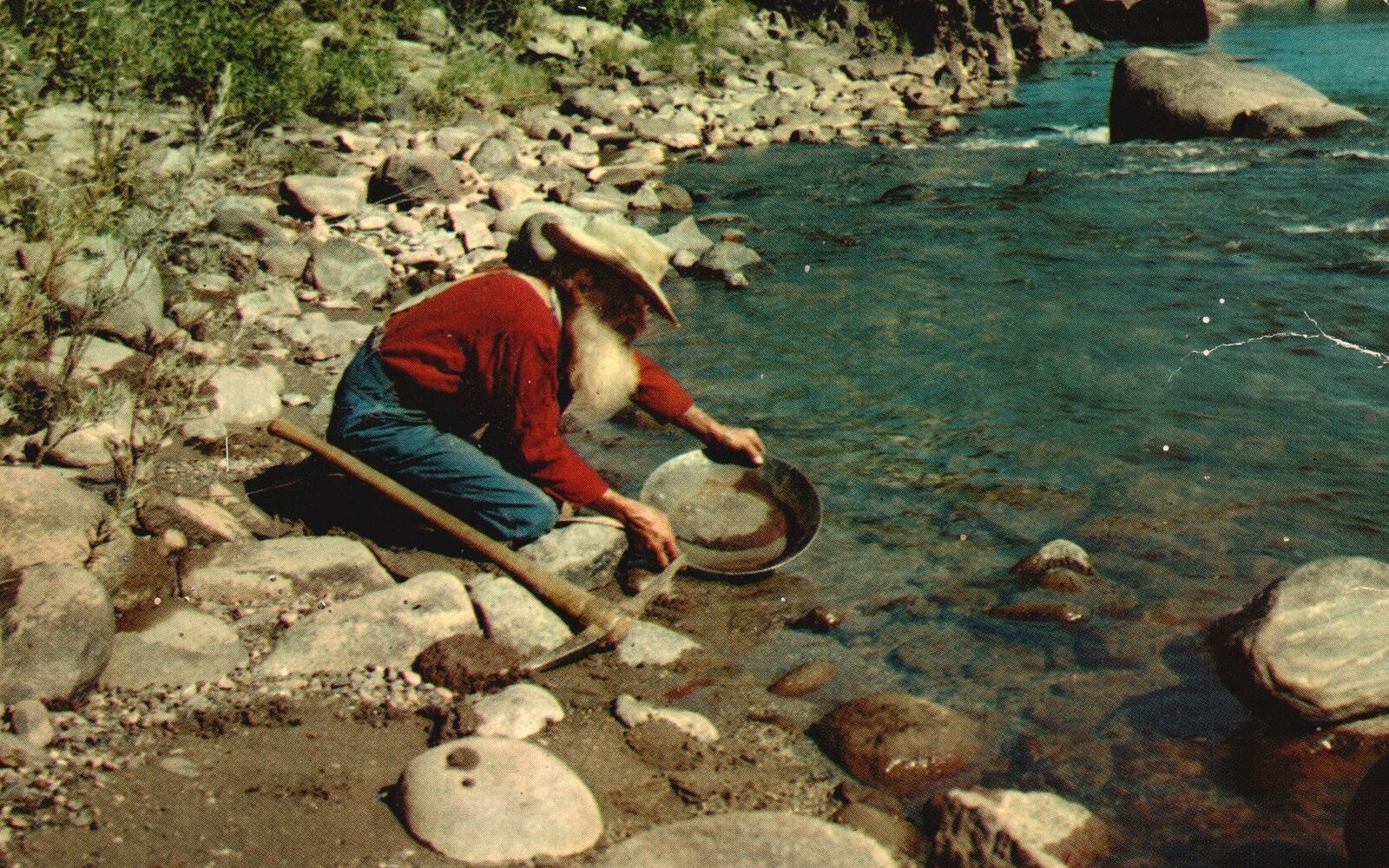 Vintage Postcard 1971 Old Miner Panning For Gold Pastime Highways of ...