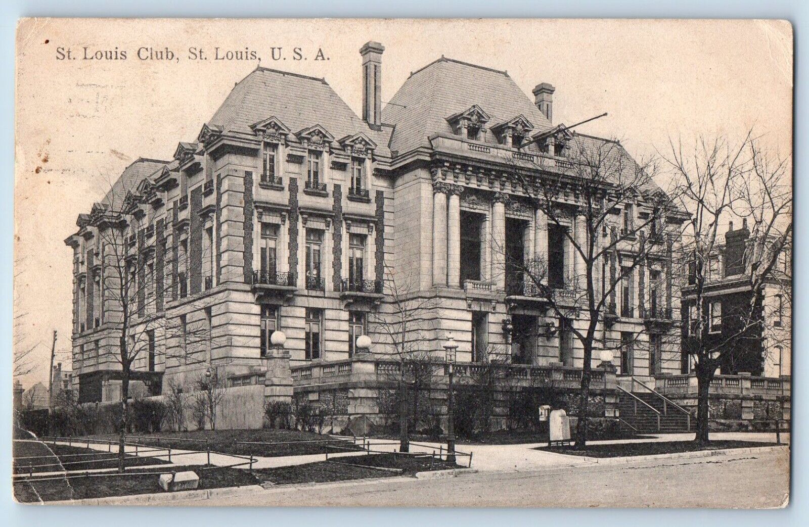 St. Louis Missouri Postcard St. Louis Club Exterior View Building 1909 ...