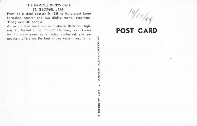 St George UT "The famous Dick's Cafe" Horseshoe Counter, Real Photo ...