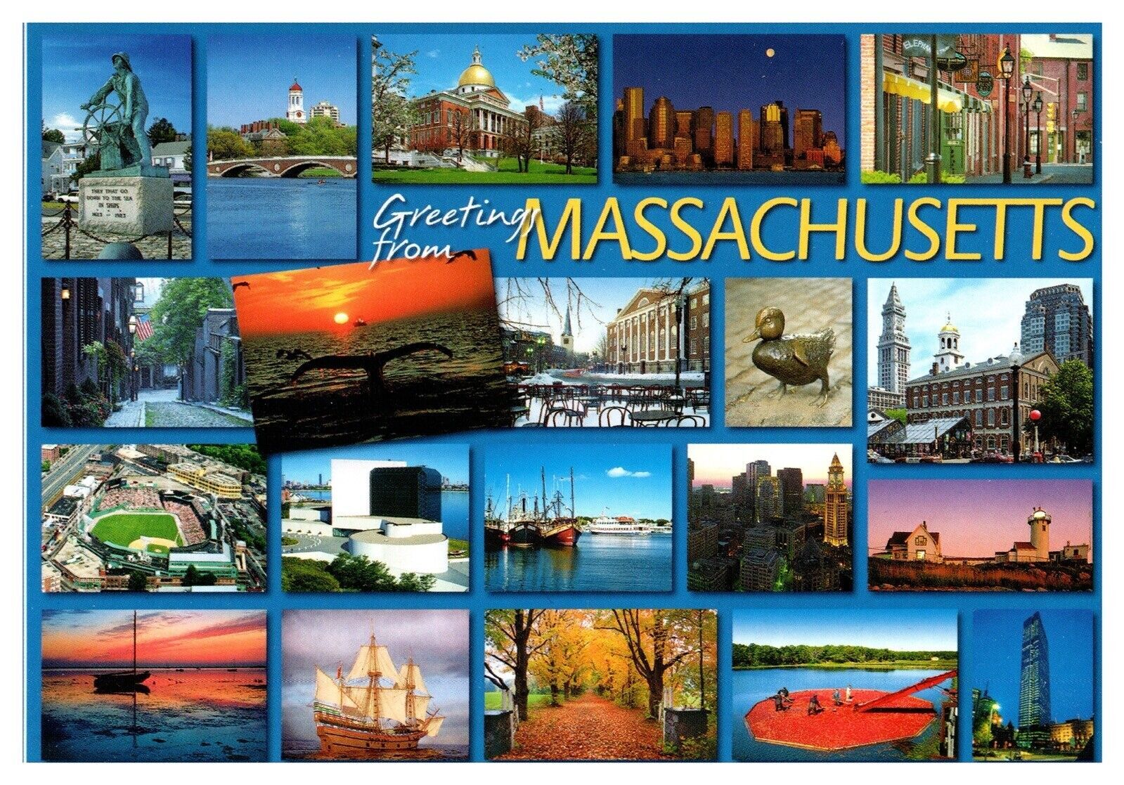 Greetings Massachusetts Multi View Scenic Historical Landmarks Chrome ...