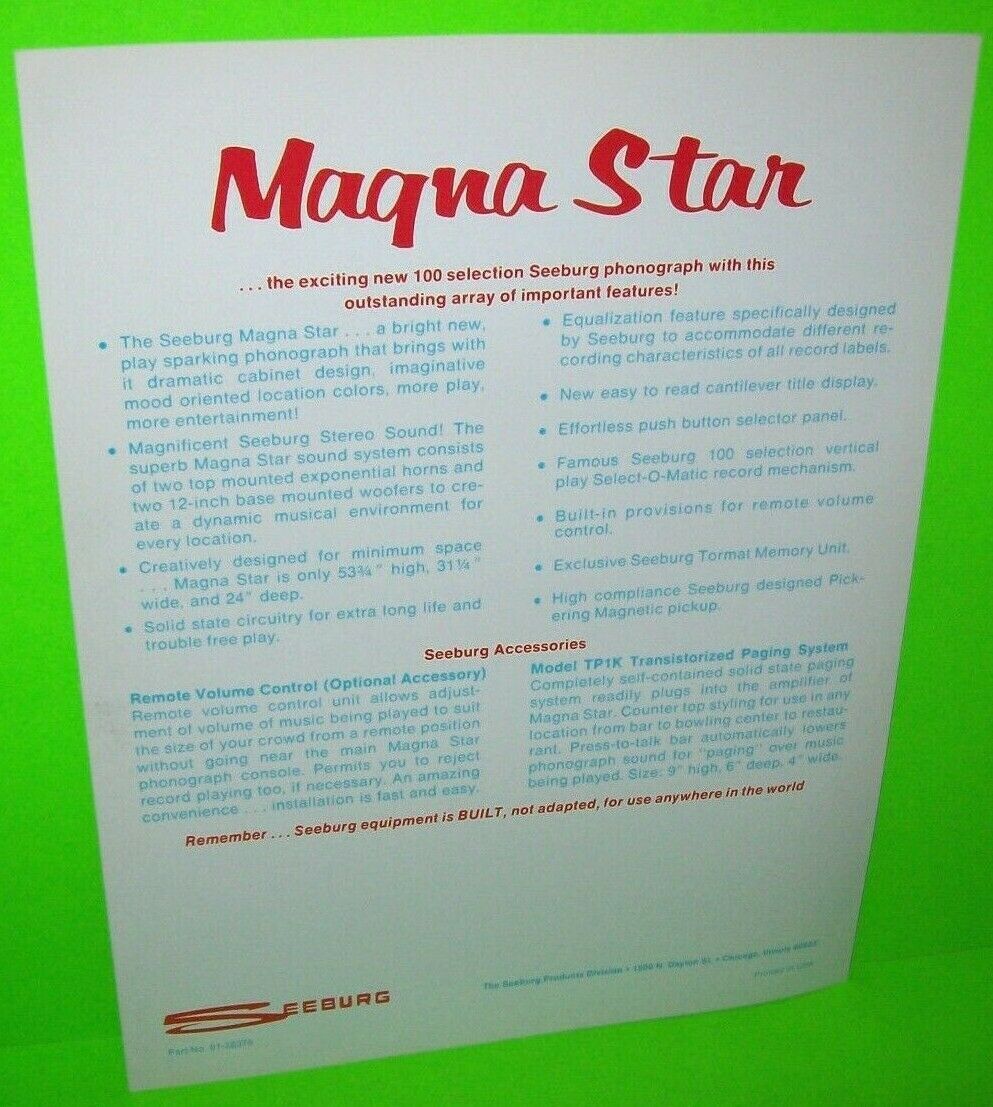 Seeburg Magnastar SB100 Jukebox FLYER Original NOS Phonograph 1975 ...