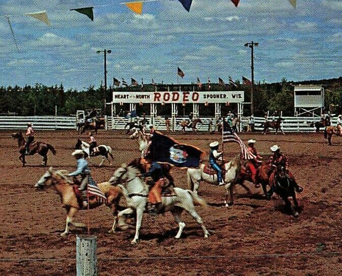 1970s North Rodeo Horse Riders Cowboys Flags Patriotic Spooner WI P235x ...