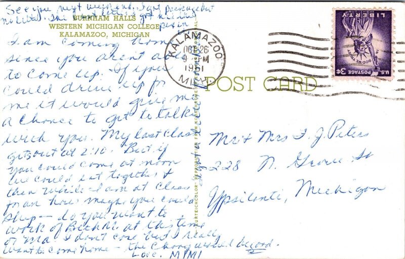 Burnham Halls Western Michigan College Campus Kalamazoo MI Postcard ...