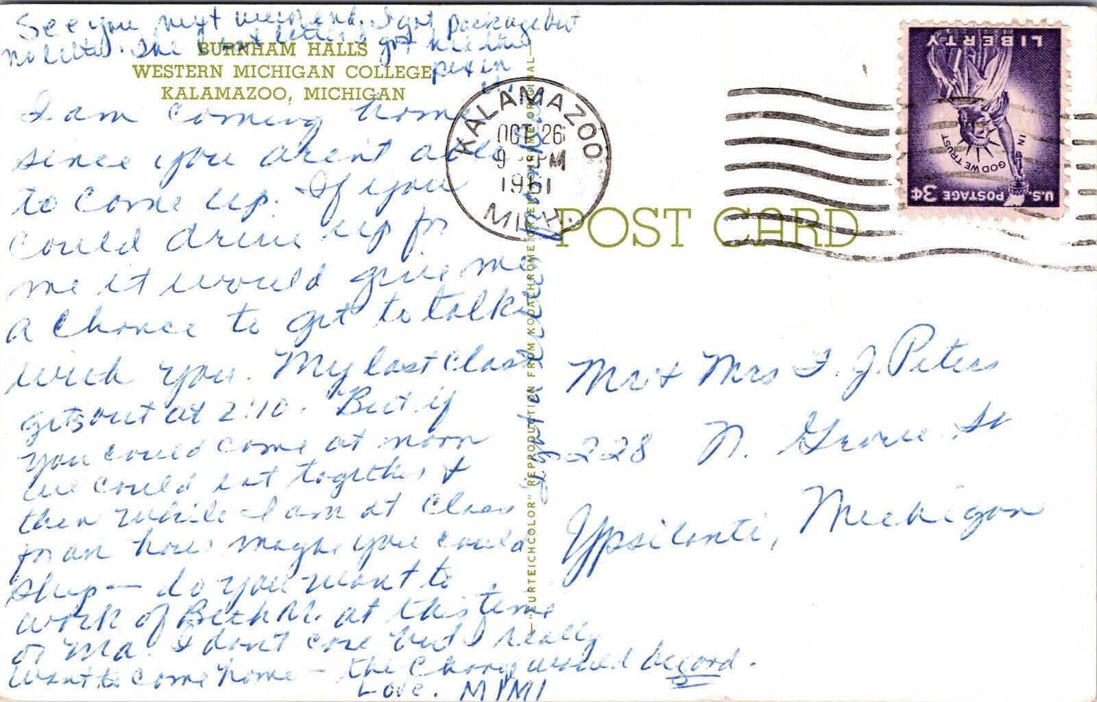 Burnham Halls Western Michigan College Campus Kalamazoo MI Postcard ...