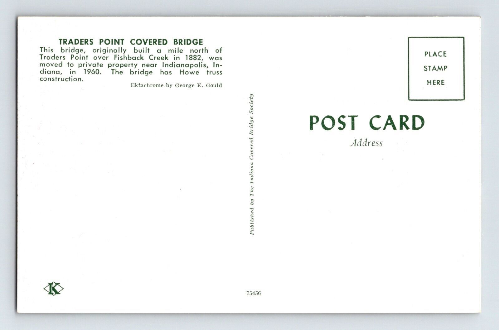 Postcard Indiana Traders Point IN Covered Bridge Fishback Creek 1960s ...