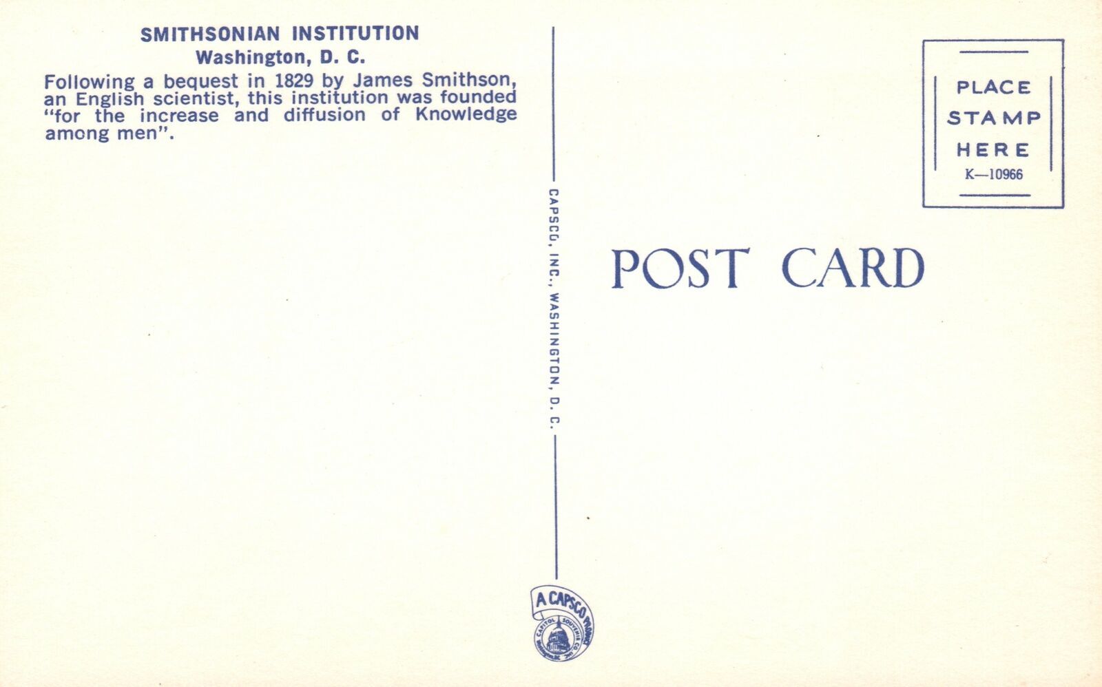 Vintage Postcard James Smithson Smithsonian Institution Washington D.C ...