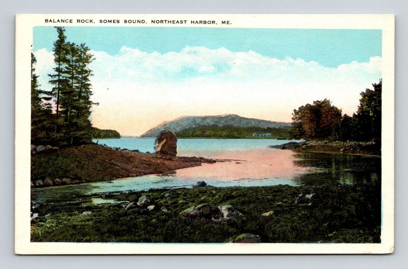 Balance Rock Somes Sound Northeast Harbor ME Maine WB Postcard UNP VTG ...