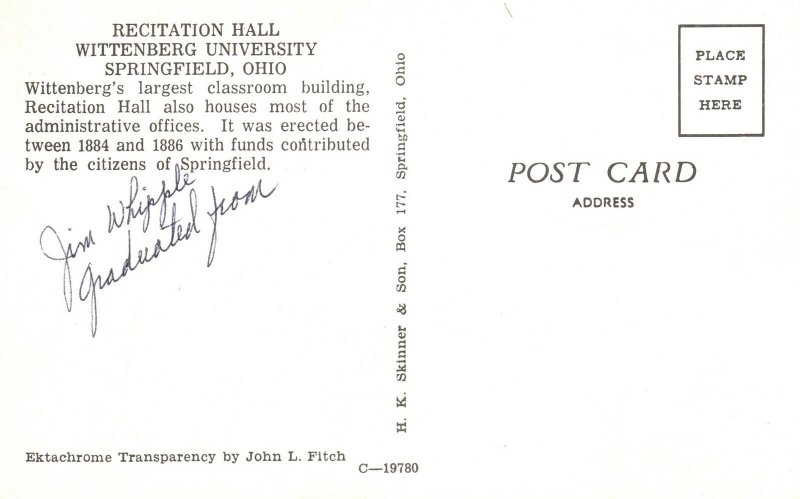 Vintage Postcard Recitation Hall Wittenberg University Classroom ...