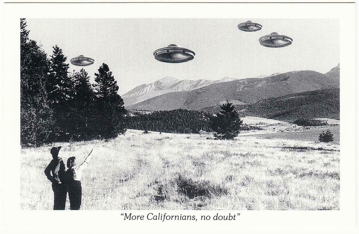 More Californians No Doubt UFO Fleet Over Montana Comic Postcard ...