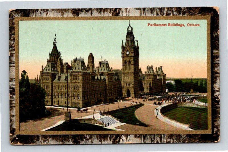 Parliament Bldgs Ottawa Canada Gold Bordered Antique Postcard PM Moose ...