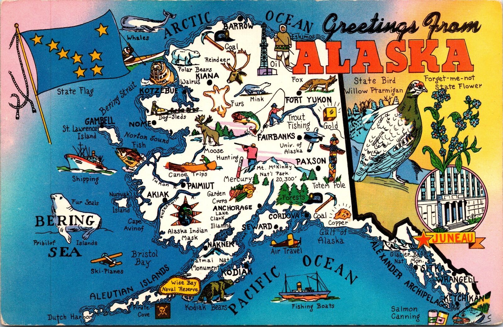 Vintage Postcard Greetings From the State of Alaska 1960 Statistic ...
