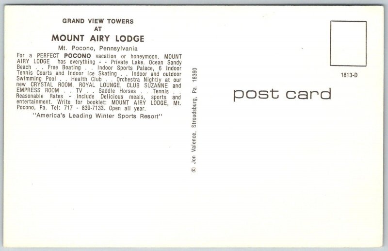 Mt. Pocono Pennsylvania 1960s Postcard Grand View Towers at Mount Airy ...