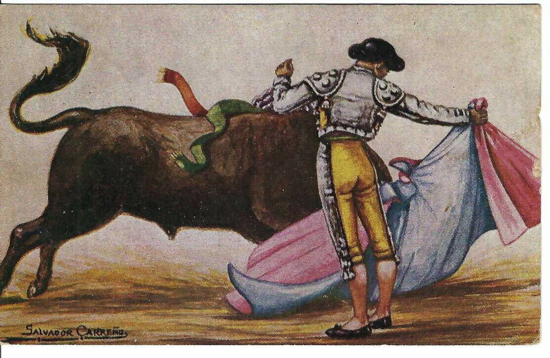 CM-243 Olay Bull Fight Artist Signed Salvador Carreno Divided Back ...