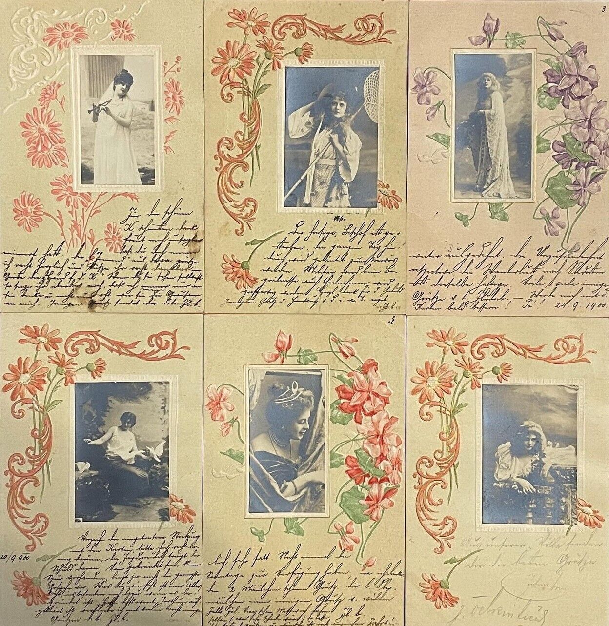 Lot 6 old postcards 1900 emboss art nouveau ladies portraits ...