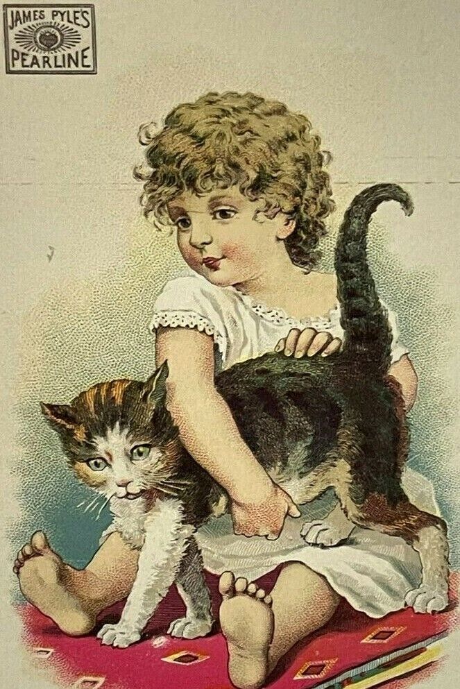 James Pyle Pearline Washing Compound Cute Girl w Cat Kitten 1880-1890s ...