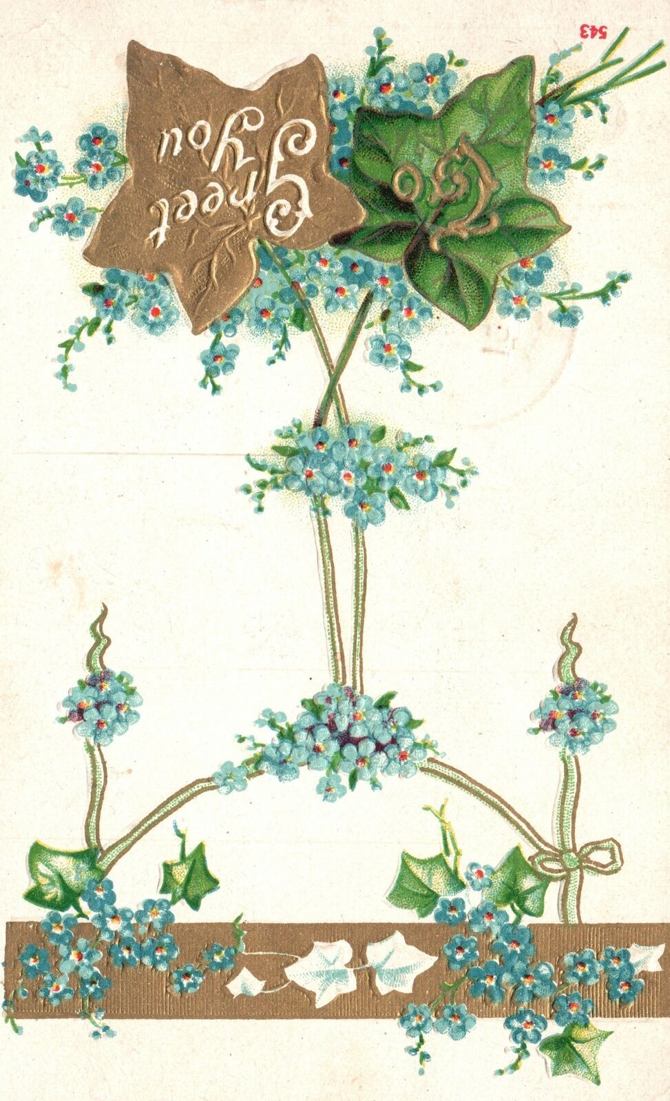Vintage Postcard 1908 Green And Gold Ivy Leaves Forget Me Not Greetings ...