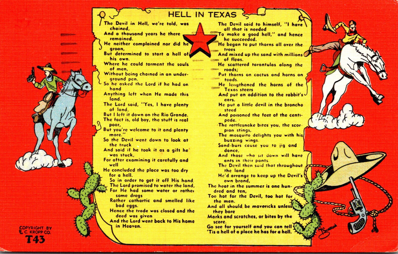 Texas Poem Hell In Texas 1950 | United States - Texas - Other, Postcard ...