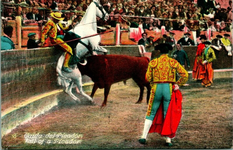 Vtg Postcard 1950s Mexico Fall of a Picador - Bullfight Scene - Unused ...