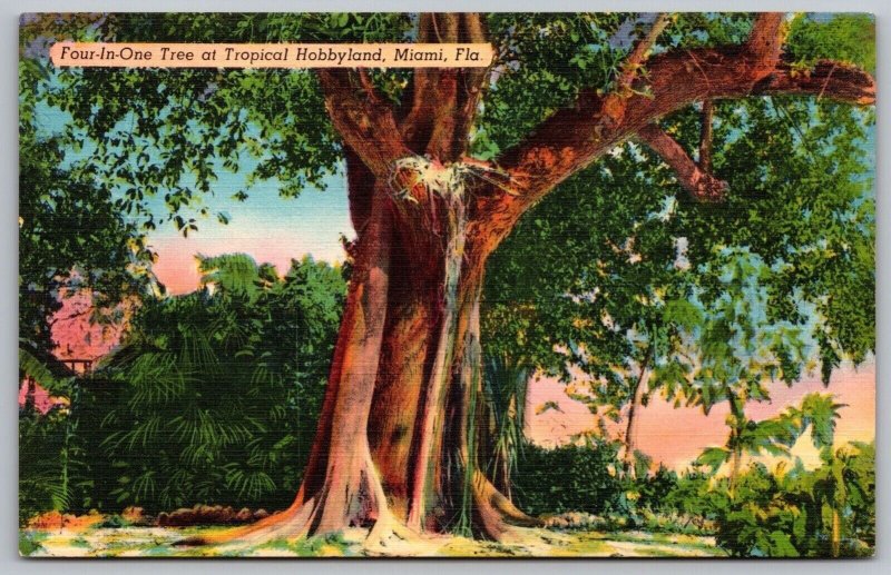 Miami Florida Tropical Hobbyland Four In One Tree Scenic Foliage Linen ...