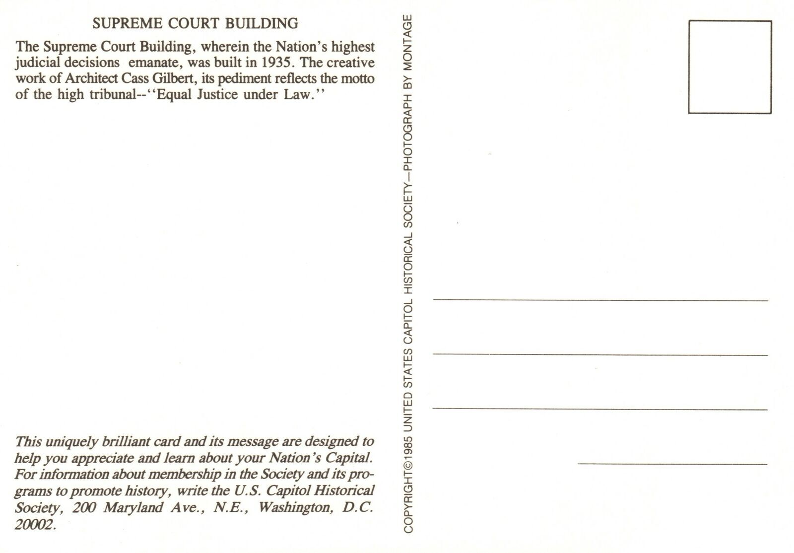 Vintage Postcard Supreme Court Building Marble Palace Federal ...