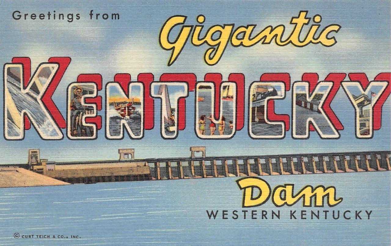 KY, Western Kentucky GIGANTIC KENTUCKY DAM LARGE LETTER LINEN ca1940's ...