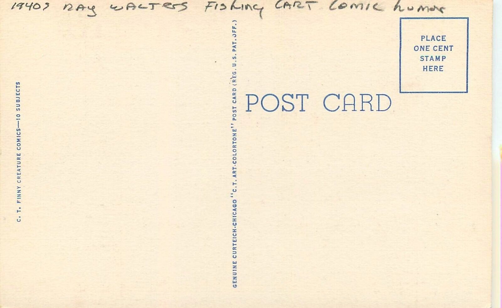 Postcard 1940s Ray Walters fishing cart comic humor Teich C-719 linen ...