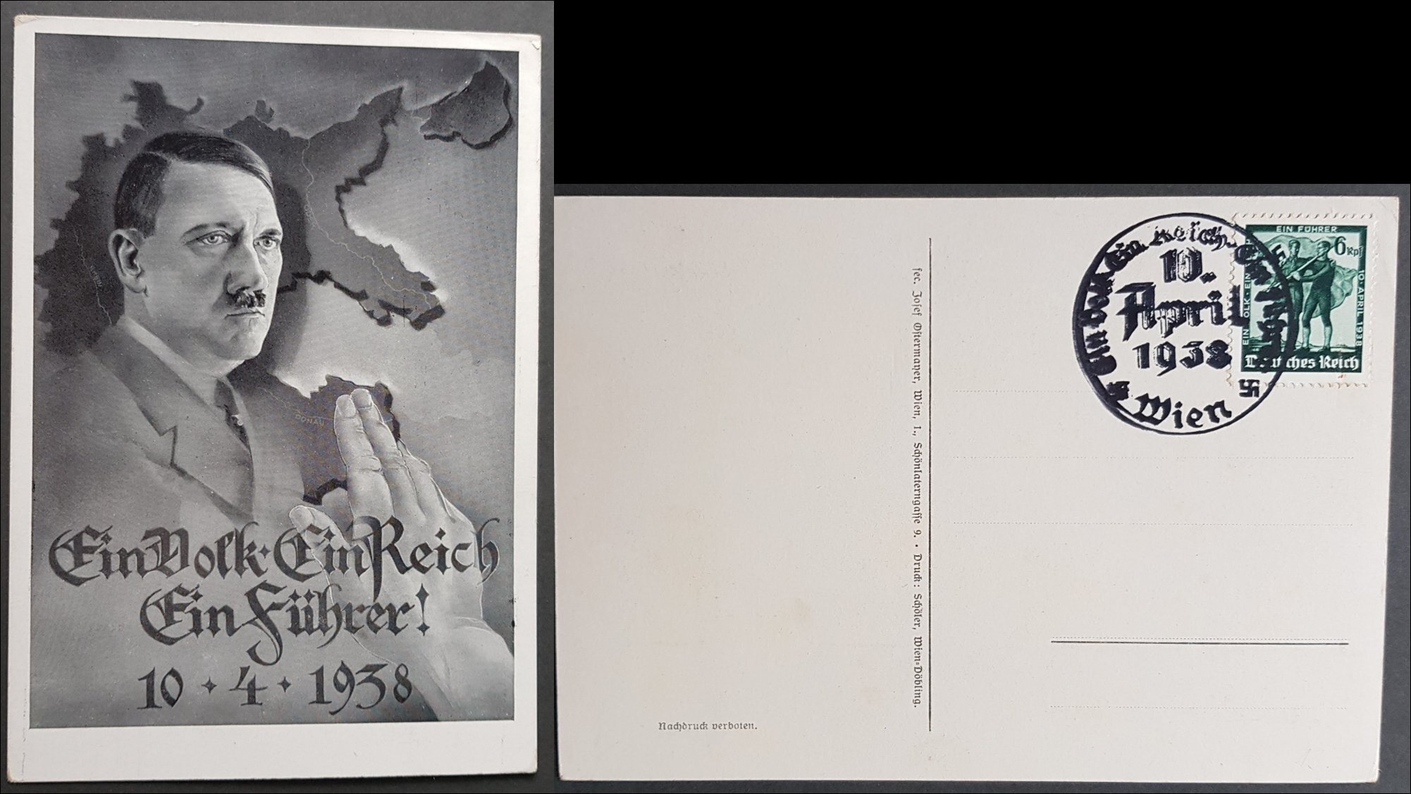 Third Reich Original Nazi Postcard Adolf Hitler ONE People ONE Empire ...