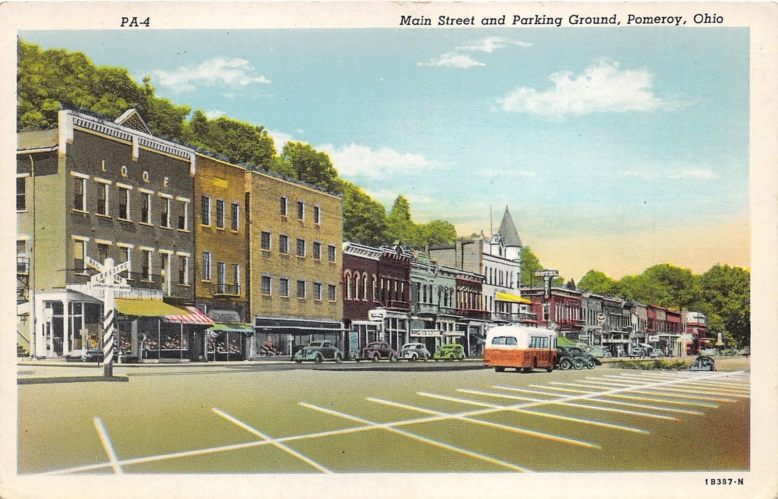 Pomeroy Ohio~Main Street & Parking Ground~Railroad Crossing~Bus~1940s ...