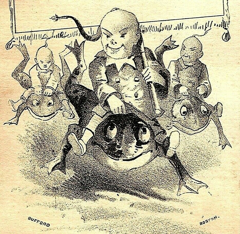 1880's F. M. Sweet Dry & Fancy Goods Asian Men Riding Giant Frogs China ...