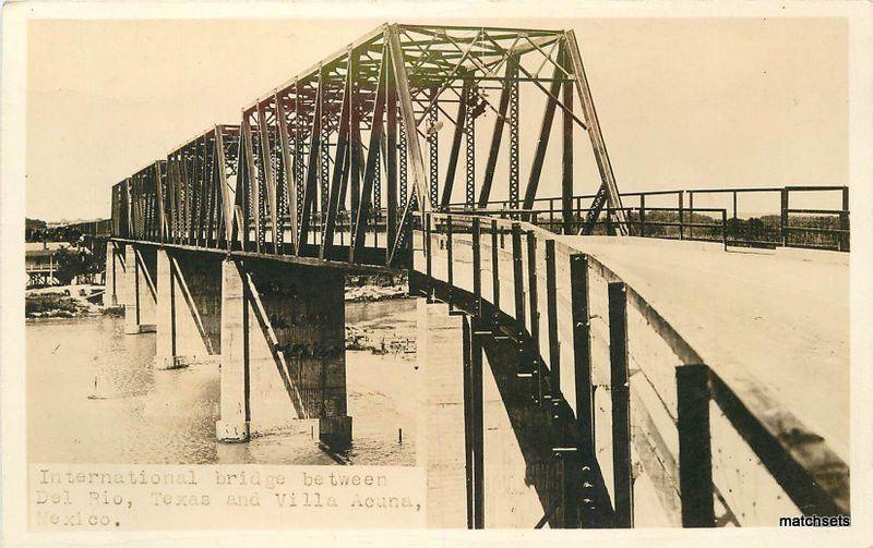1940s International Bridge Del Rio Texas Villa Acuna Mexico RPPC real ...