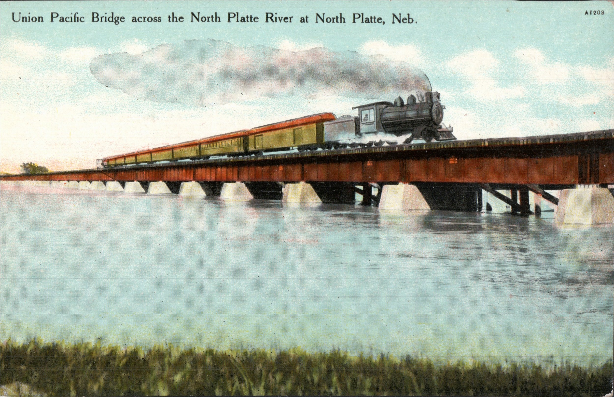 Circa 1908 Union Pacific Train Crossing the North Platte River ...