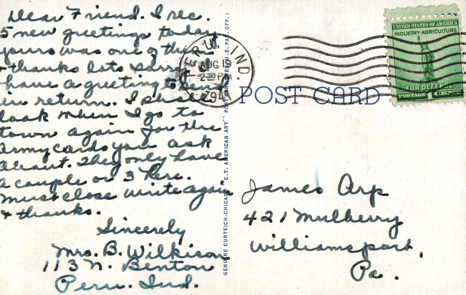 Vintage Postcard Peru High School Peru Indiana Mailed From Peru 1941 ...