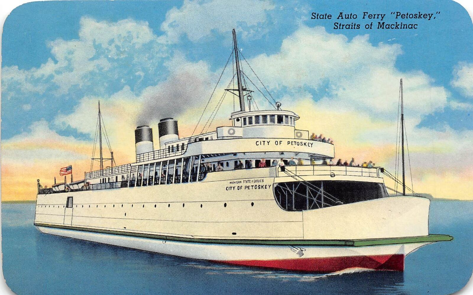 State Auto Ferry Petoskey Straits Of Mackinac Michigan 1950s Postcard ...
