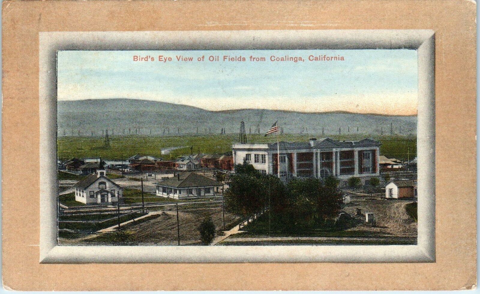 COALINGA, CA Birdseye View of TOWN & OIL FIELDS Fresno County Postcard ...