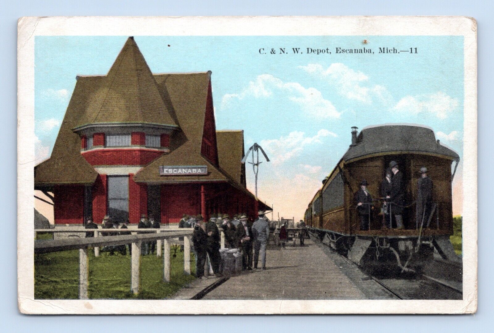 Train In Station C & NW Railroad Depot Escanaba Michigan MI 1924 WB ...