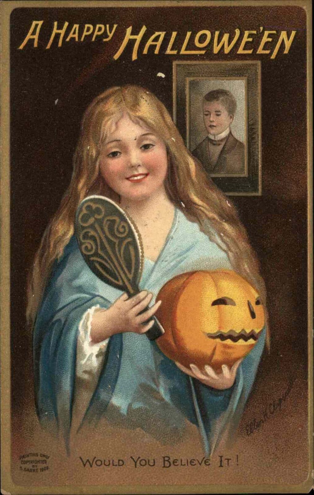 Halloween Beautiful Girl w/ Mirror Ellen Clapsaddle c1910 Postcard ...