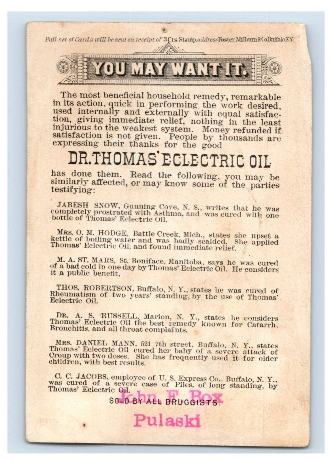 1880s Dr. Thomas' Eclectric Oil Turkish Lady Quack Med. John F. Box ...