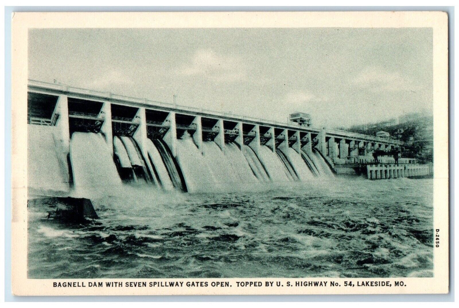 1940 Bagnell Dam Seven Spillway Gates Open Lakeside Missouri MO Antique ...
