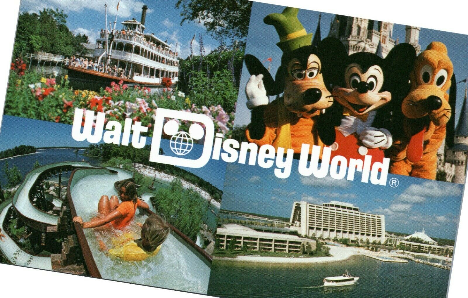 Disney World Multiview postcard circa 1980 - Steamboat Goofy Mickey ...