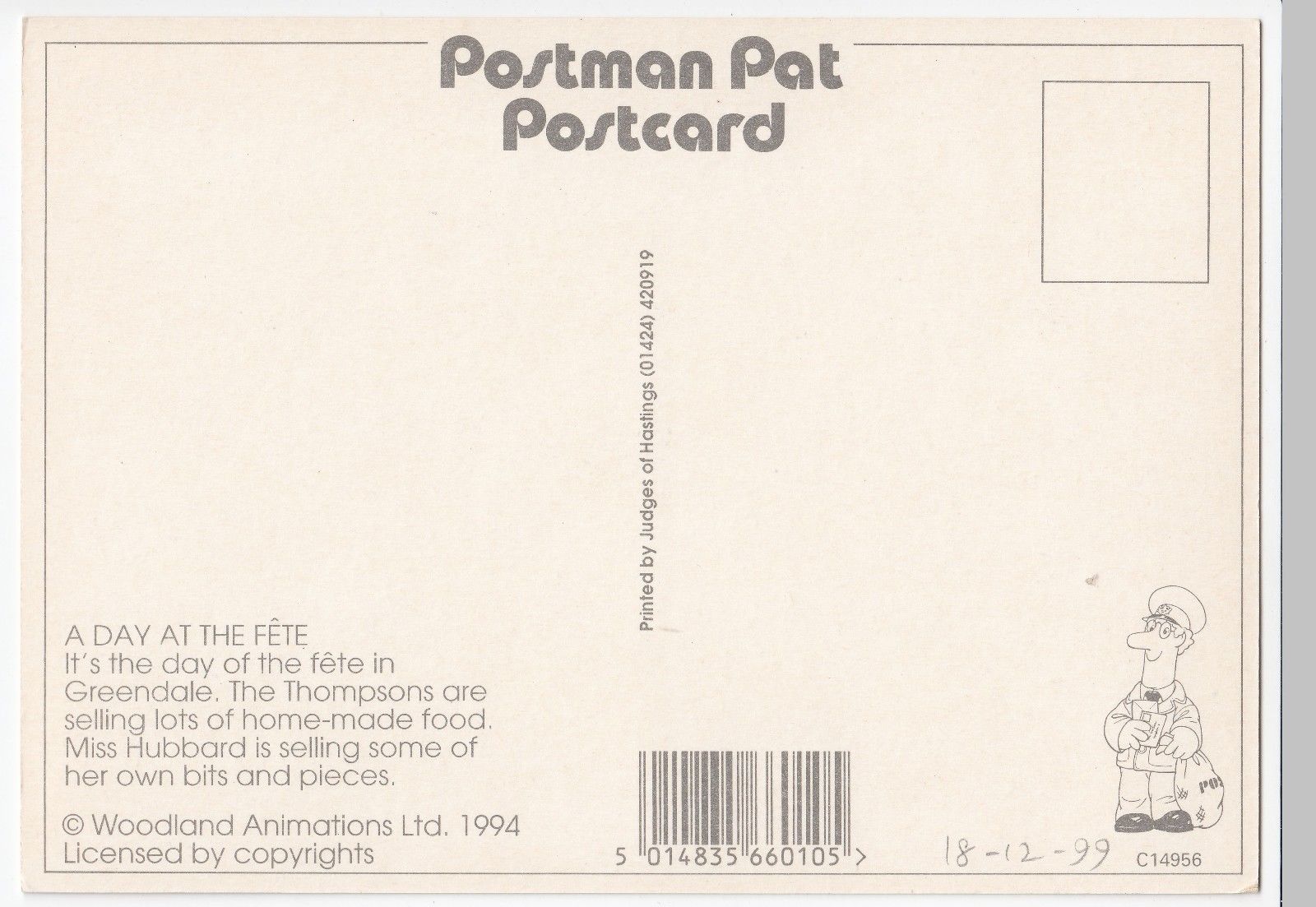 Postman Pat - A Day At The Fete - The Thompsons & Mrs Hubbard Postcard ...