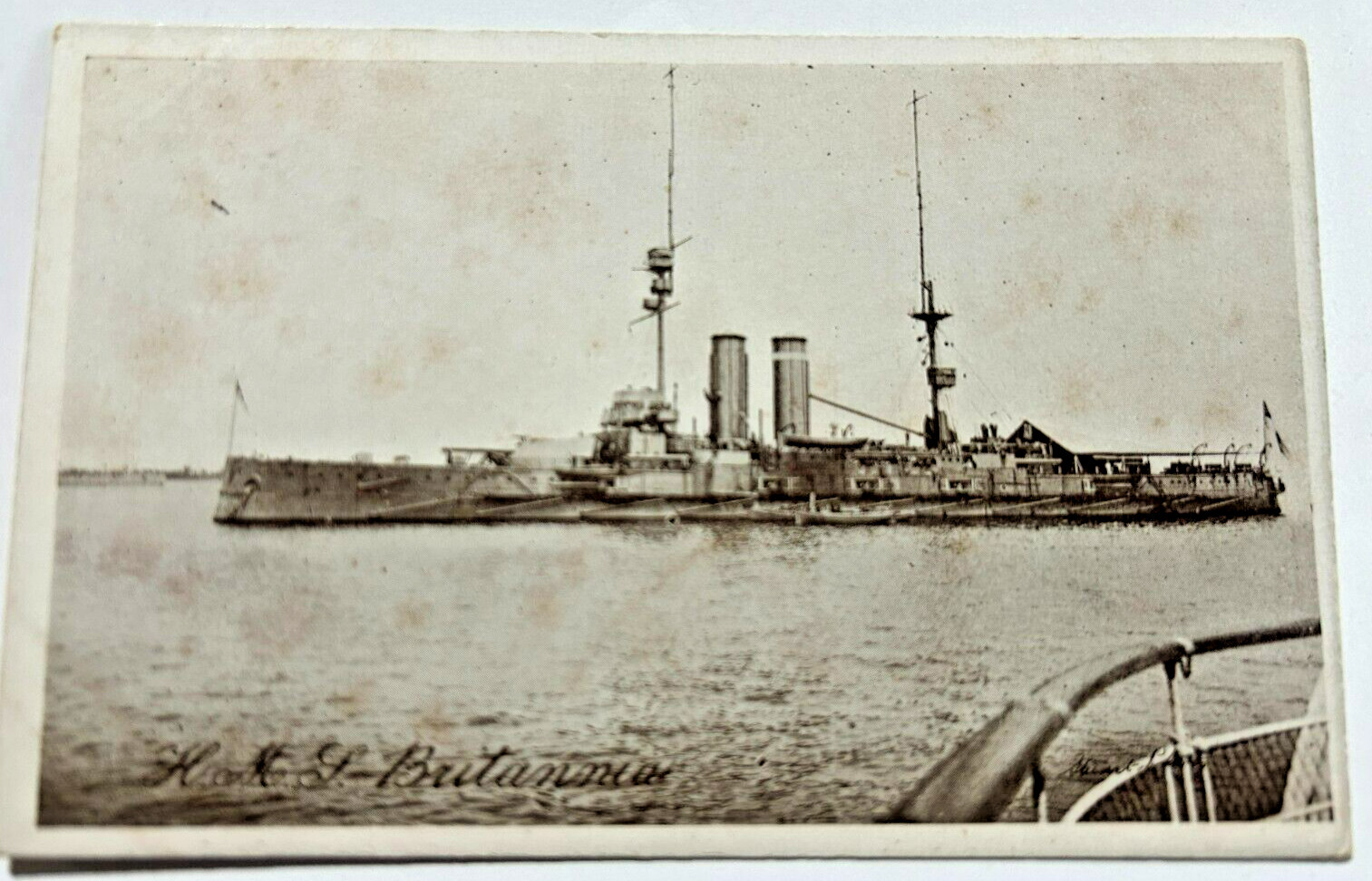 British UK Royal Navy HMS Britannia WWI Battleship RPPC c.1910s ...