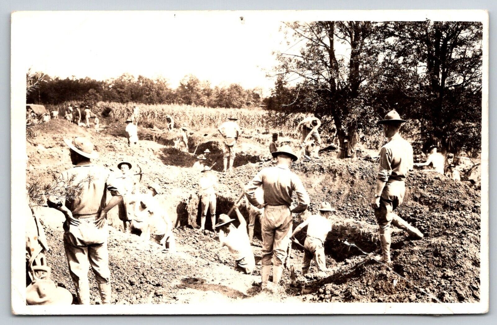 RPPC WW1 US Army Soldiers Digging Trenches and Foxholes Postcard ...