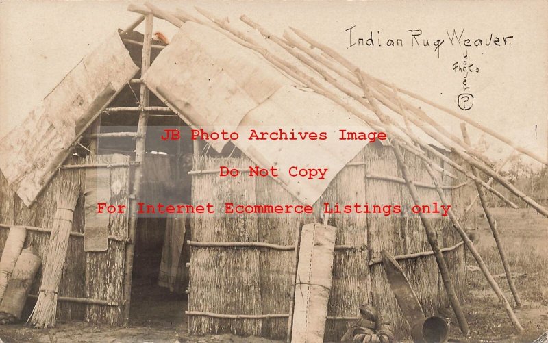Native American Indian, RPPC, Rug Weaver Wooden Bark House, Hoover ...