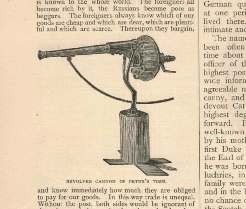 1880 Victorian Engraving Revolver Cannon & Circular Mitrailleuse 2v1-74 ...
