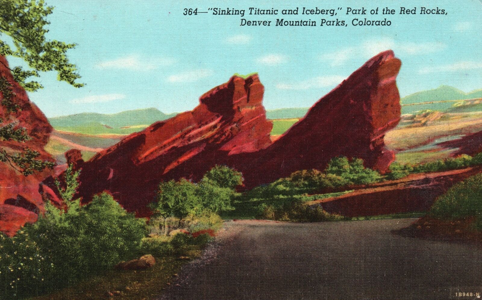 Vintage Postcard Sinking Titanic Iceberg Red Rocks Park Denver Mountain ...
