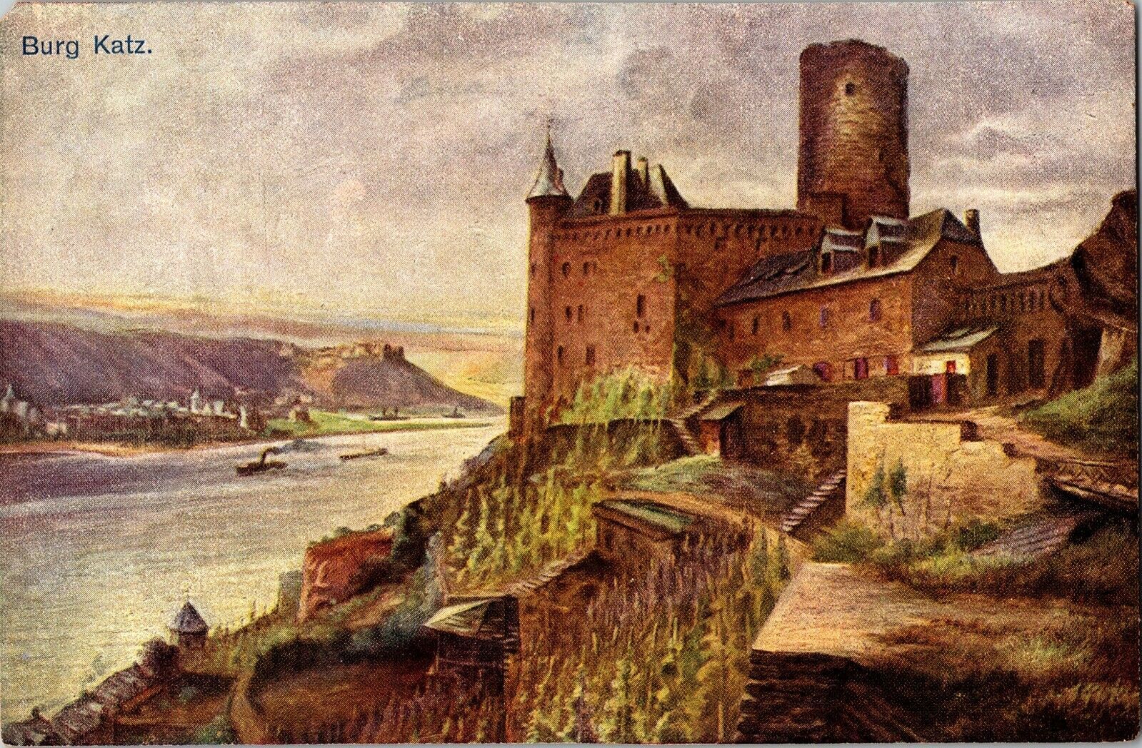 Burg Katz Blick auf St. Goar und Ruine Berg Rheinfels Antique Postcard ...